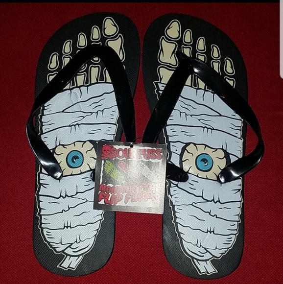 Sourpuss | Shoes | Sourpuss Mummy Monster Flip Flops In Black W Printed ...